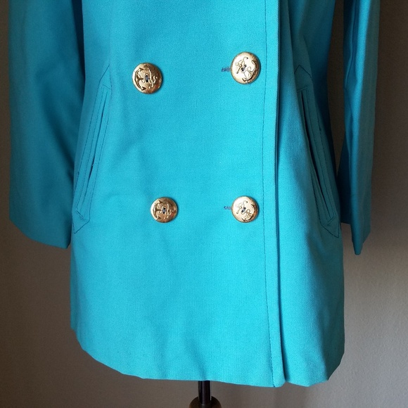 Jackets & Coats | Vintage Turquoise All Weather Pea Coat Trench Rain ...